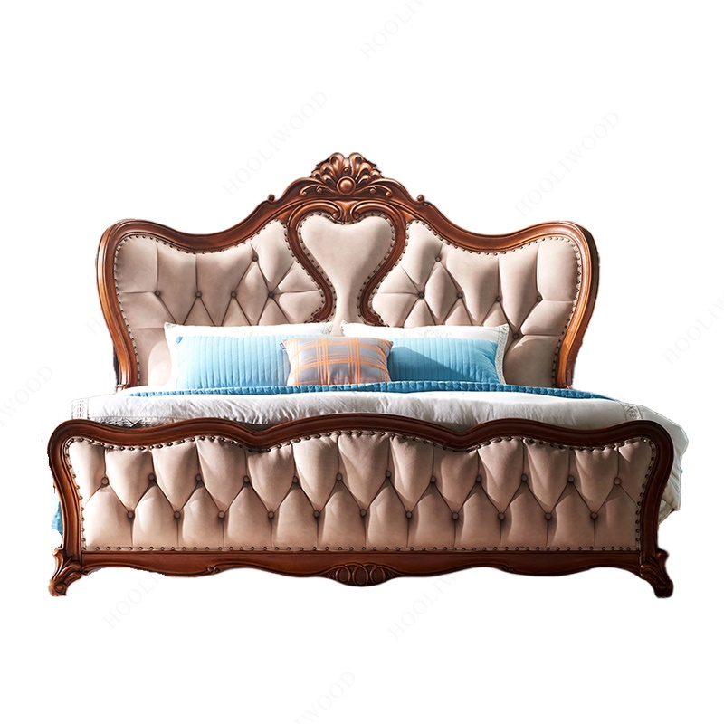 American Classic Solid Wood Carved Genuine Leather Bed